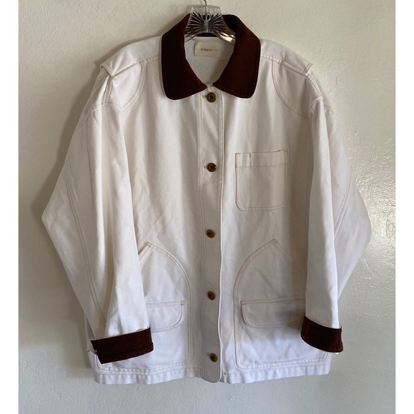 Doen | Jackets & Coats | Doen Pascual Jacket Salt W Brown Trim Cotton Button Front Oversized ...